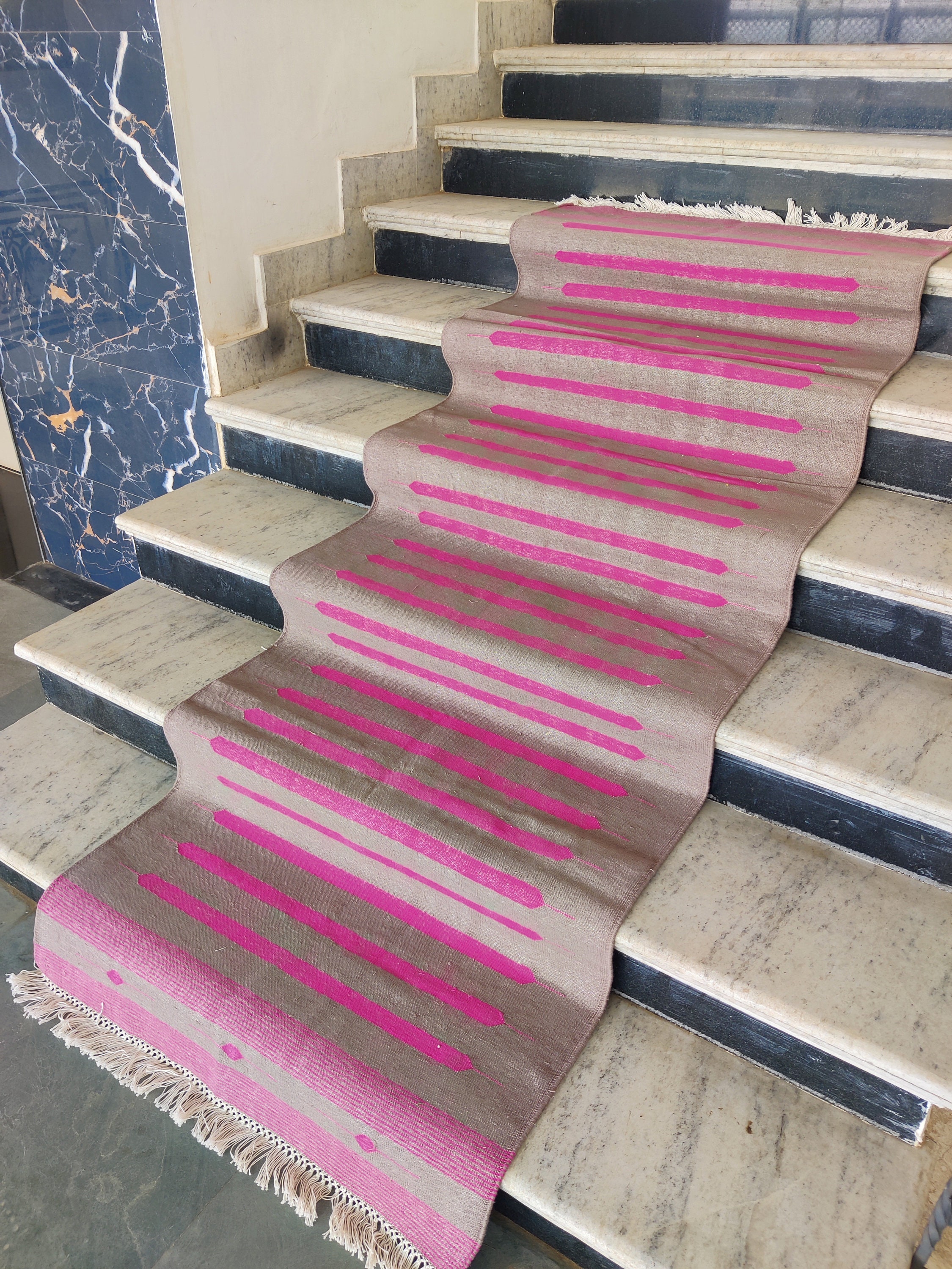 Hallway Stair Runner Rug, Pink Striped Runner Rug, Bohemian Runner Rug ...