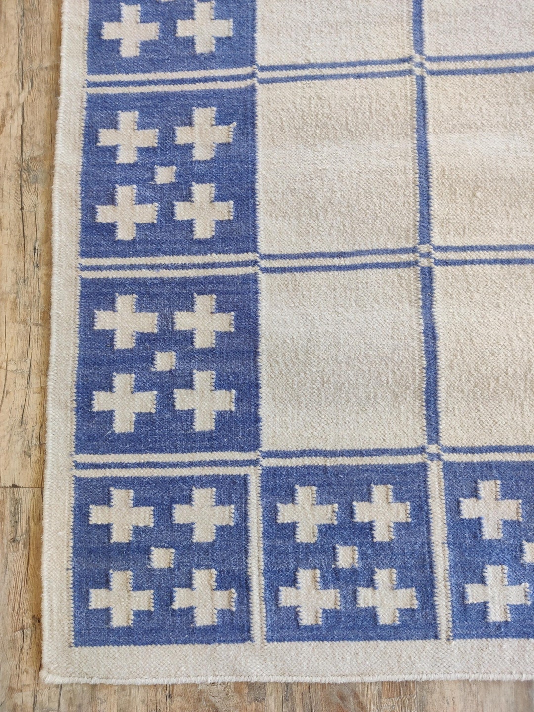 Checkered Wool Rug, Blue and White Rug, Checkerboard Rug, Wool Rug 8X10 ...