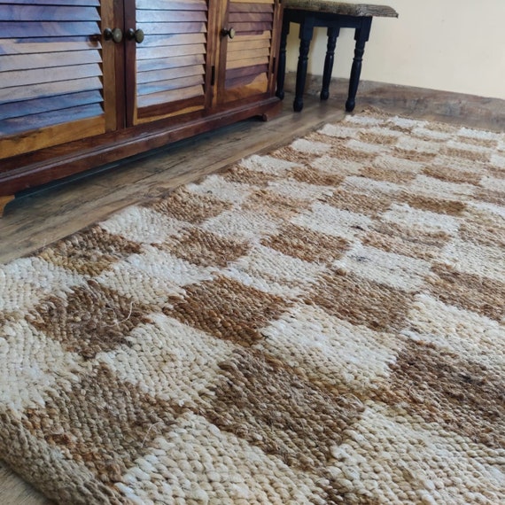 Jute Cream Checkered Rug Home Décor Area Rug Jute Rug - Etsy