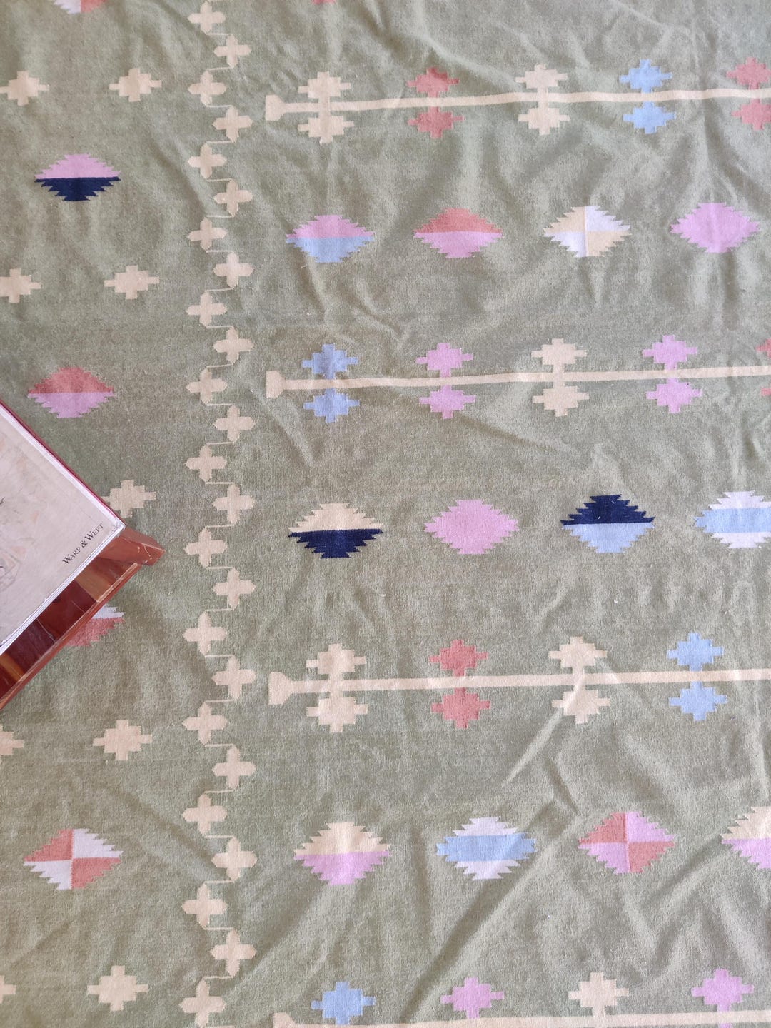 Green Shooting Star Modern Handmade Cotton Wool Rug, Indian Dhurrie Rug ...