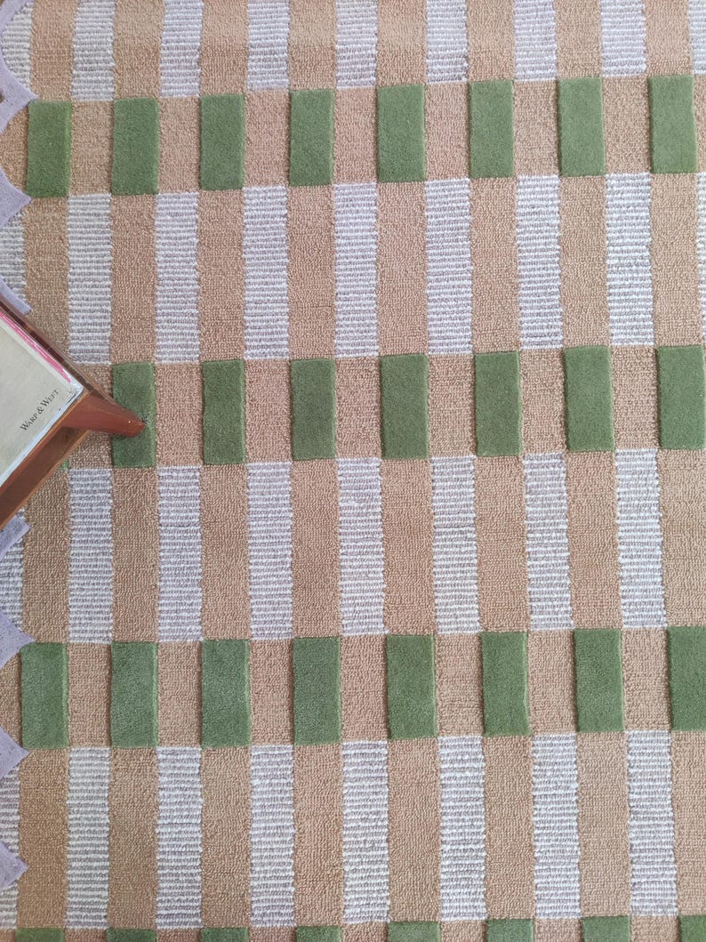 Plaid Scallop Wool Hand Tufted Area Rug, Luxurious Designer, Anro ...
