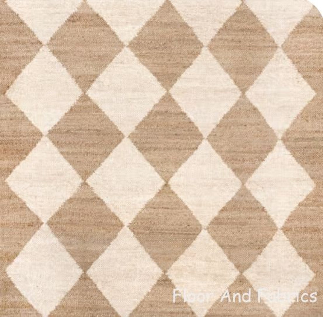 Handmade Natural and White Diamond Pattern Rug & Carpet Organic Coastal ...