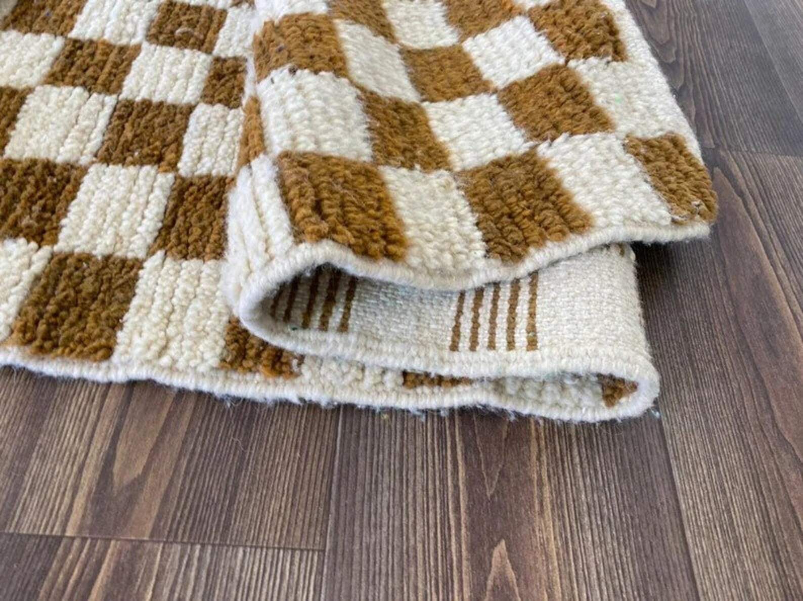 Checkered Area Large Rug Runner Moroccan Brown Rug Eco | Etsy