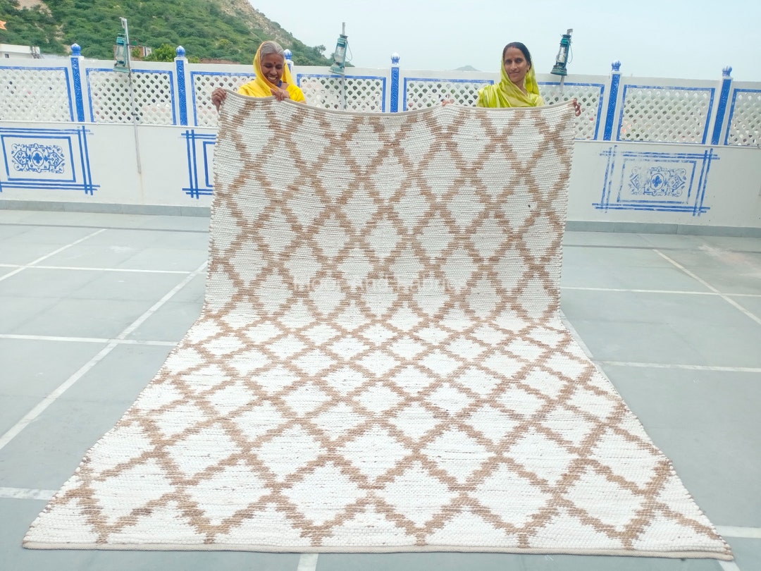 Boho Diamond Pattern Modern Style Jute Cotton Area Rug, Handmade ...