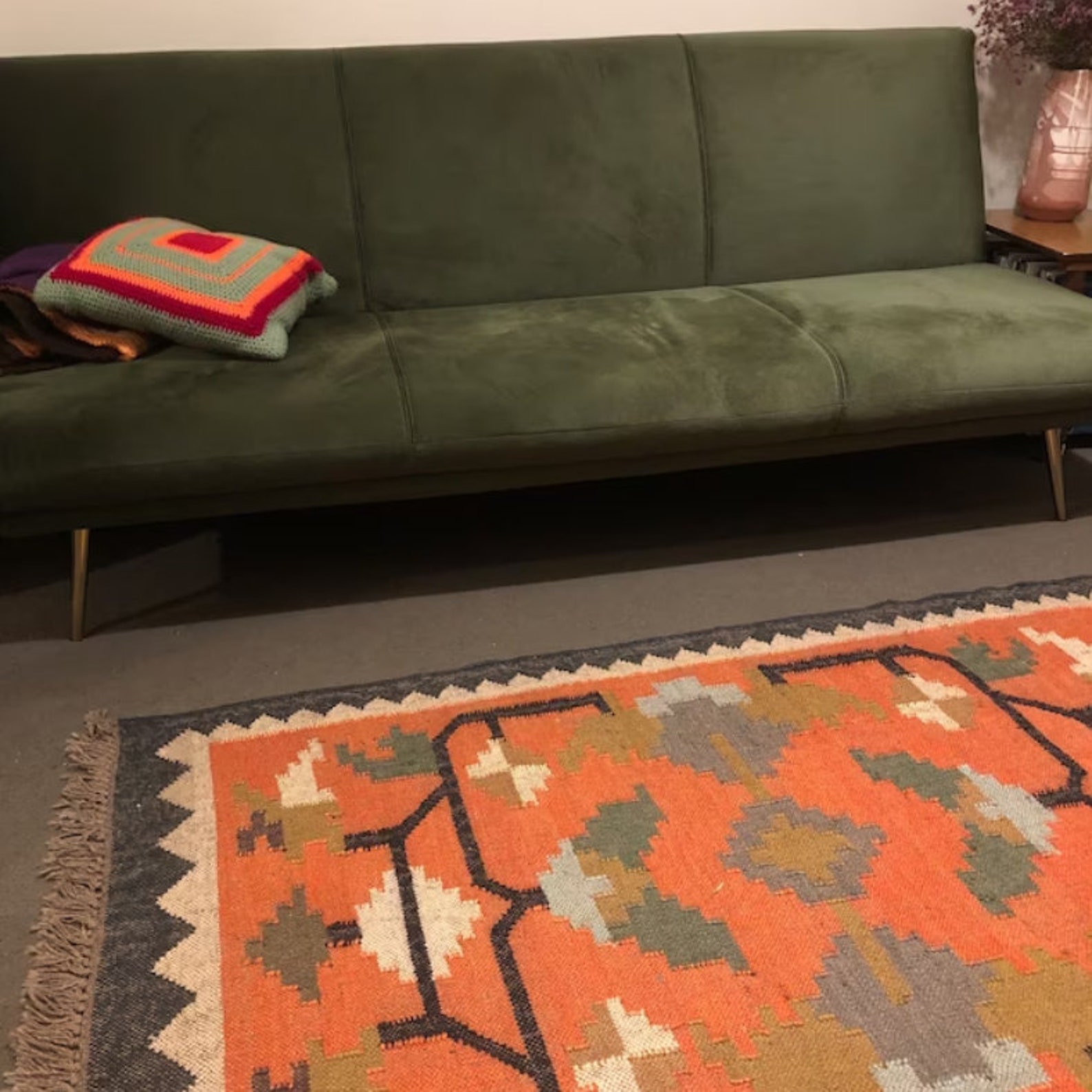 5 by 8 Feet Orange Jute Kilim Rug Bohemian Rug Carpets Home - Etsy