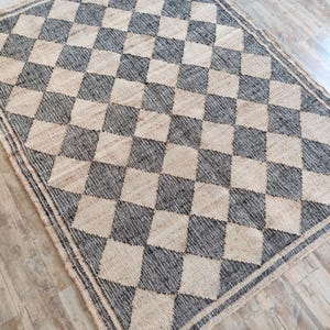 Natural Jute Area Rug, Black Diamond Jute Rug, Checkerboard Rug, Cotton ...
