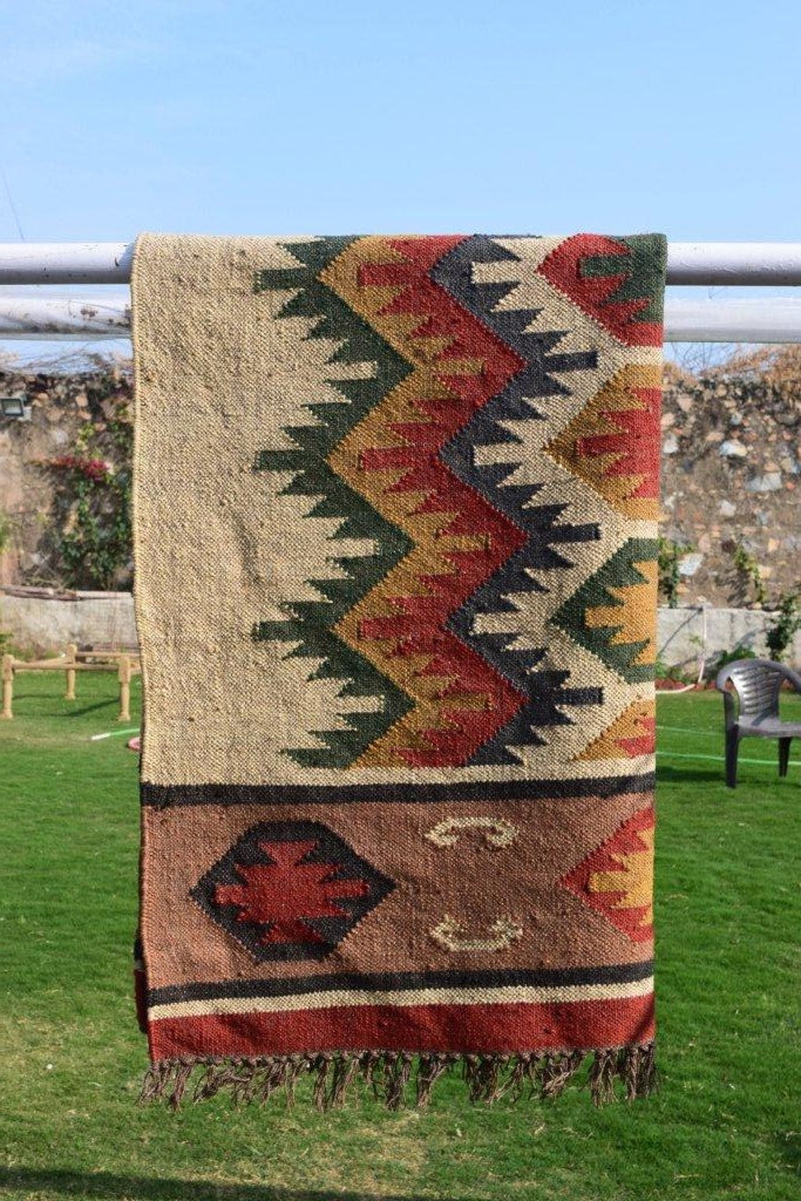 Wool Jute Area Rug, Washington Rug Anti Skid Multicolor Rug, Kilim Dari ...
