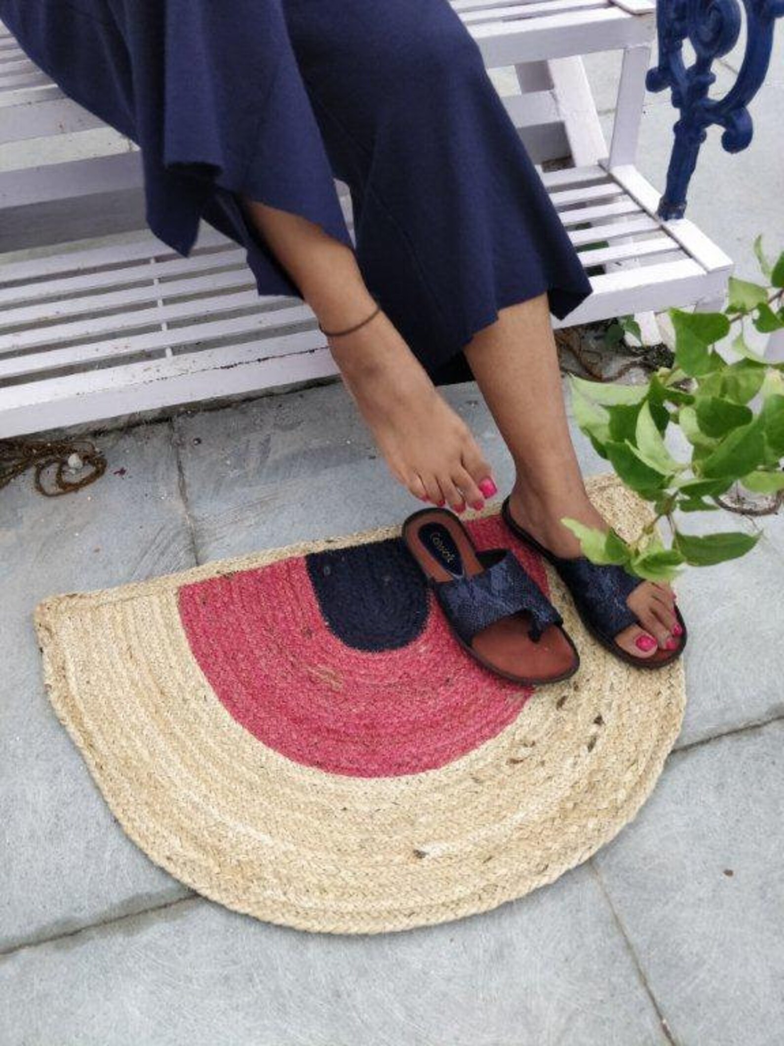 Round Outdoor Rug Braided Half Circle Colourful Doormat | Etsy