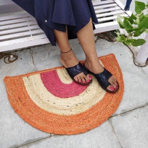 Round Outdoor Rug Braided Half Circle Colourful Doormat - Etsy