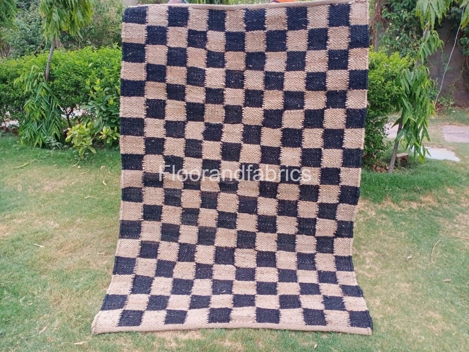 Jute Black Checkered Rug Home Décor Area Rug Jute Rug - Etsy