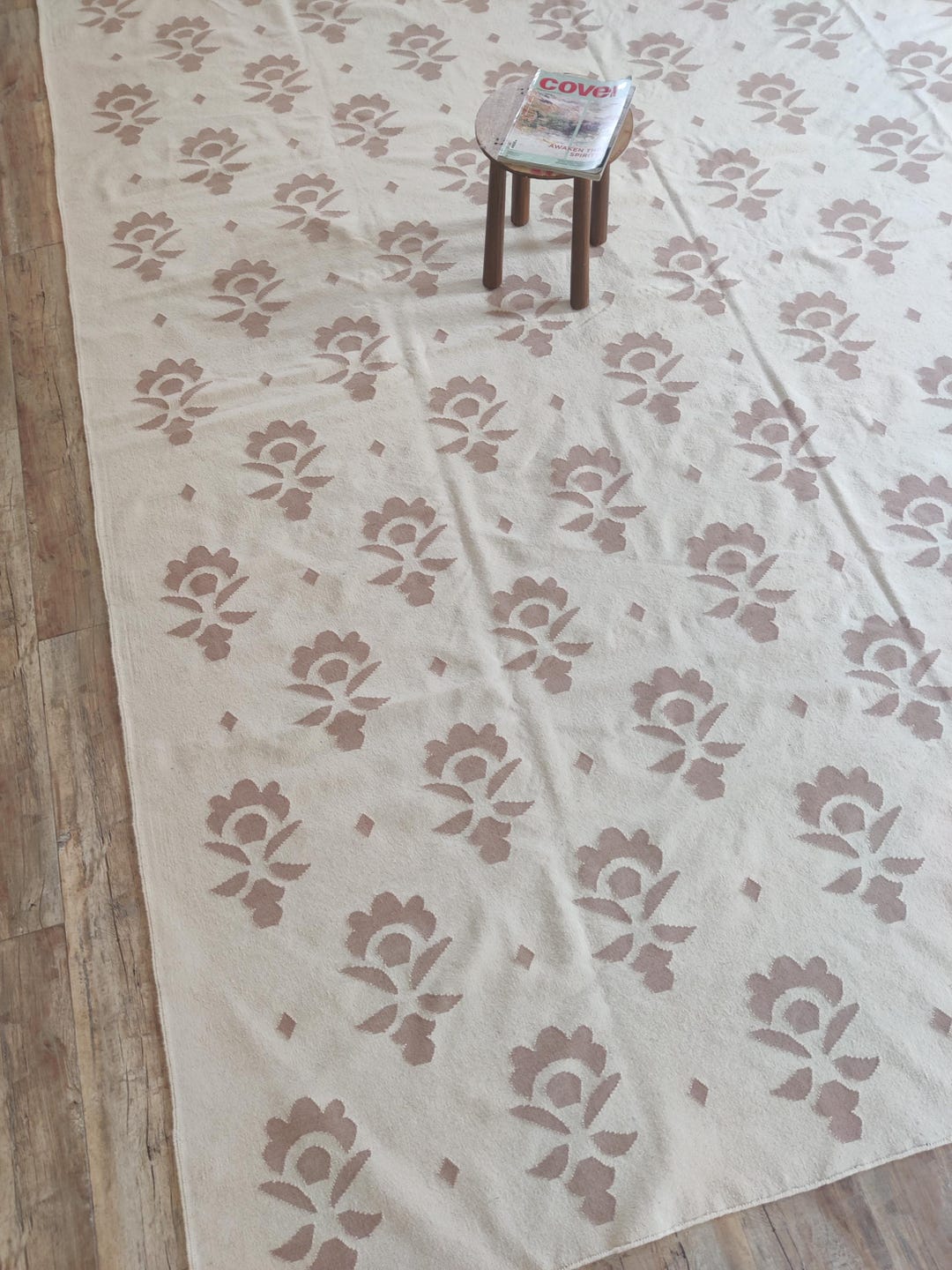 Handwoven Wool Dhurries, Handmade Floral Pattern Rug, Flatweave Rug ...