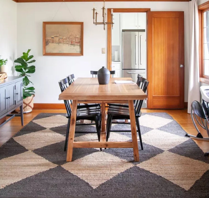 Handmade Natural and Black Checkered Pattern Rug & Carpet - Etsy