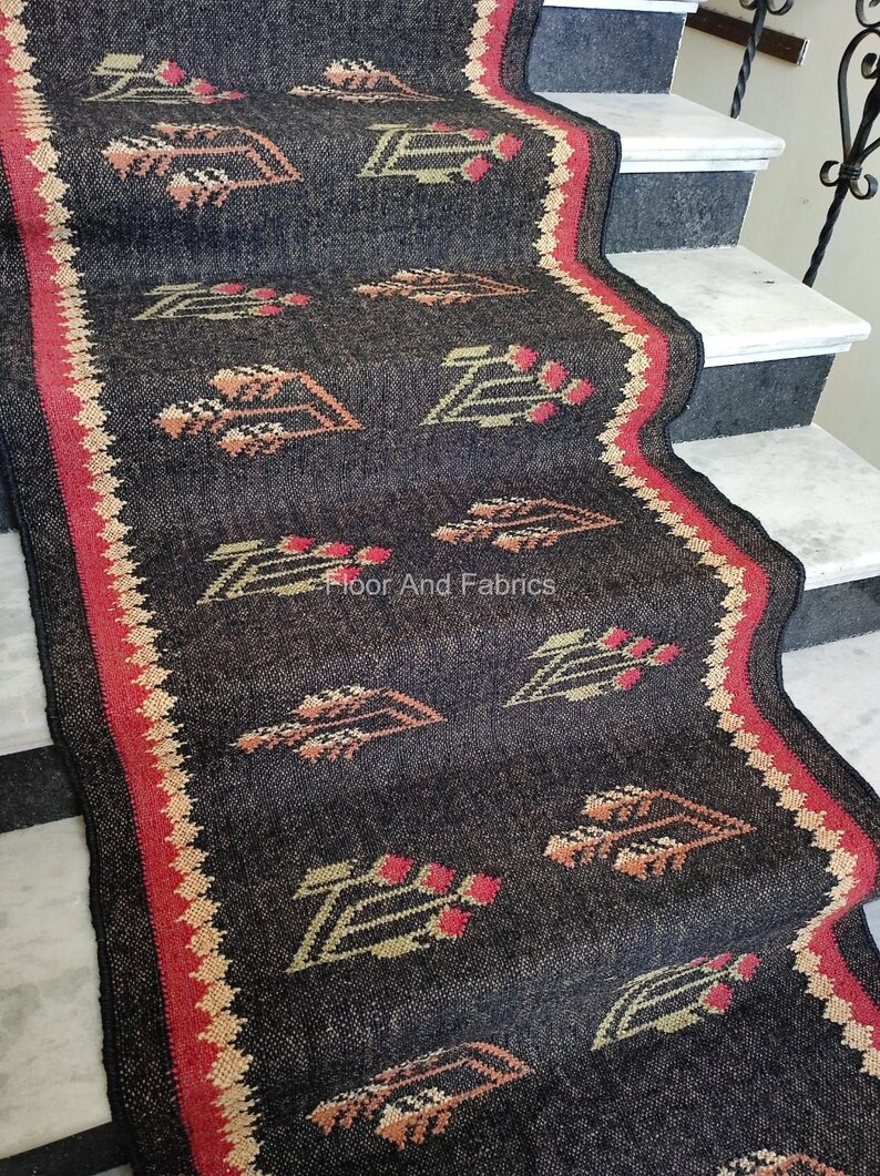 Stair Runner Rug Black Jute Kilim Padded Carpet Stairway - Etsy