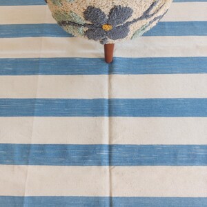 Modern Handmade Cotton Area Flat Weave Rug, Blue Striped Rug, Orange ...