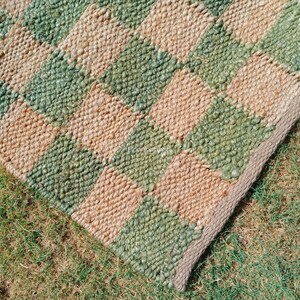 Jute Cream Checkered Rug Home Décor Area Rug Olive Green - Etsy