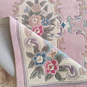 Pink Wool Tufted Area Rug, Floral Chinese Regional Rugs, Wool Rug 8x10 ...