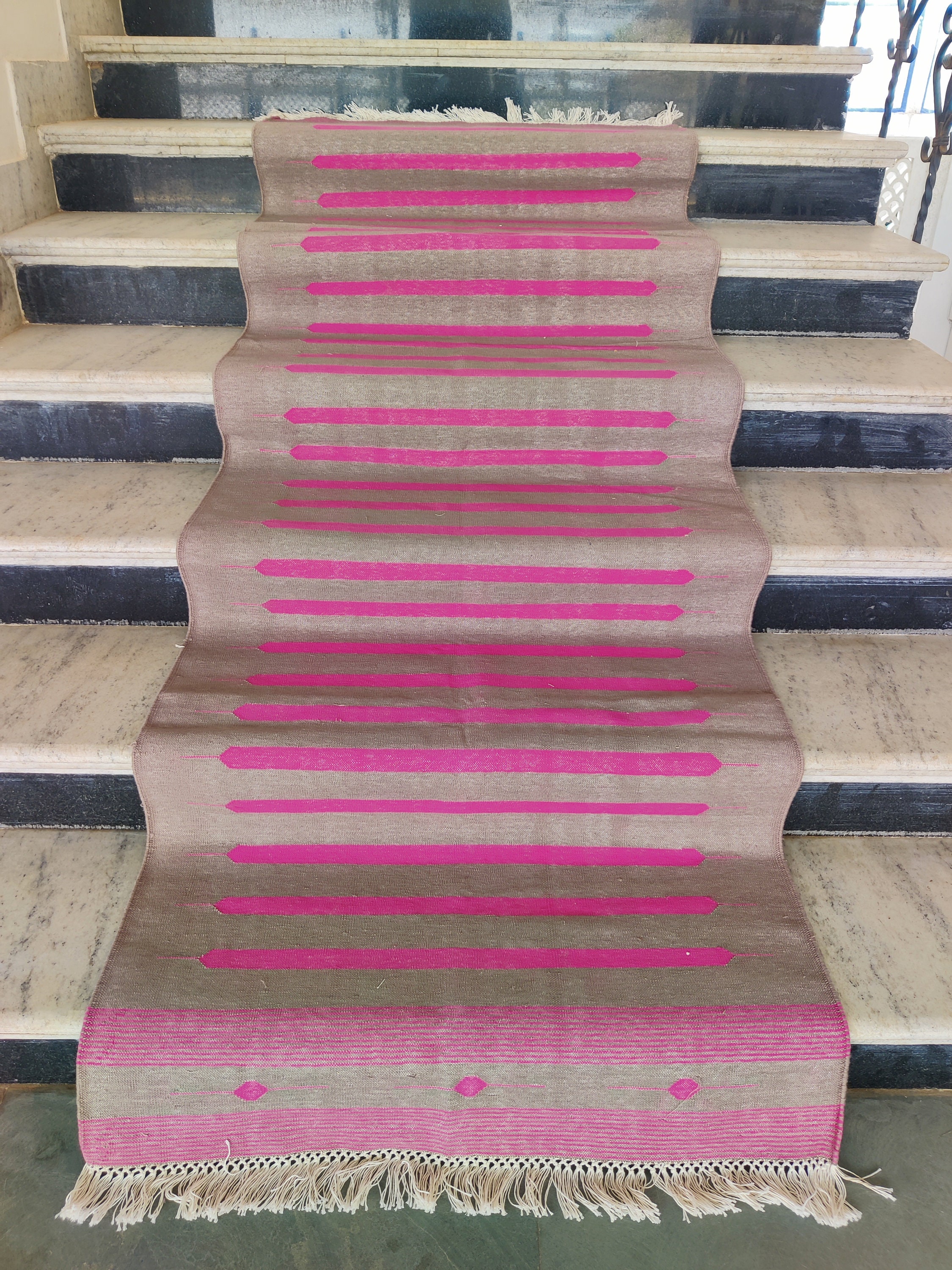 Hallway Stair Runner Rug, Pink Striped Runner Rug, Bohemian Runner Rug ...