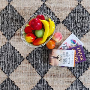 Natural Jute Area Rug, Black Diamond Jute Rug, Checkerboard Rug, Cotton ...