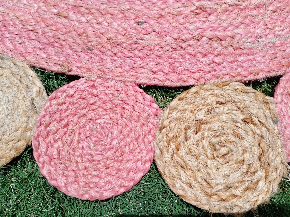 Jute Round Modern Circle Rug Natural With Baby Pink Jute - Etsy