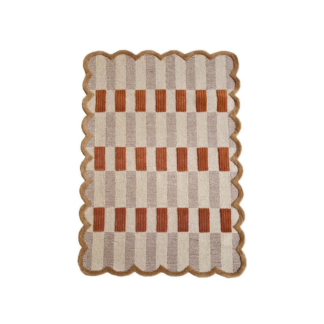 Handmade Wool Tuffed Plaid Rug, 8x10 Modern Wool Scallop Hand Tufted ...