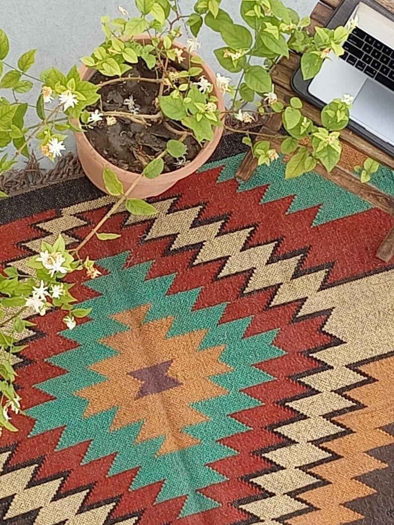 4X6 Ft Wool Jute Kilim Rug Handwoven Floor Area Navajo Rug | Etsy