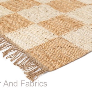 Natural Jute Organic Checkered Area Rug Grid Carpet Personalized - Etsy