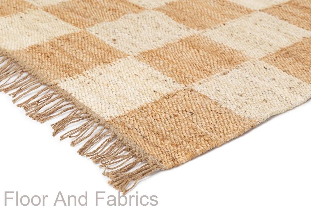 Natural Jute Organic Checkered Area Rug - Grid Carpet Personalized - Etsy