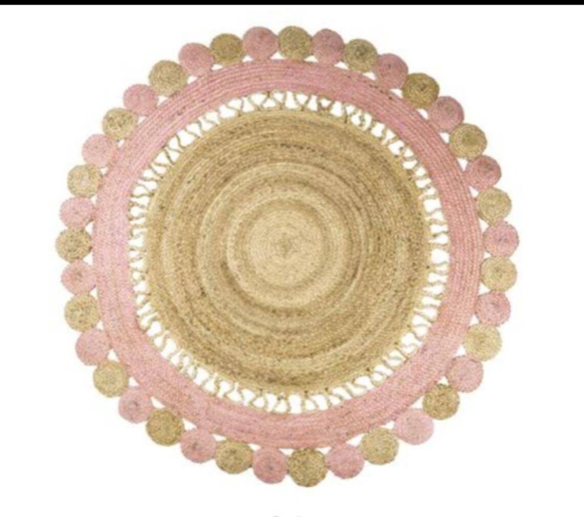 Jute Round Modern Circle Rug Natural With Baby Pink Jute - Etsy