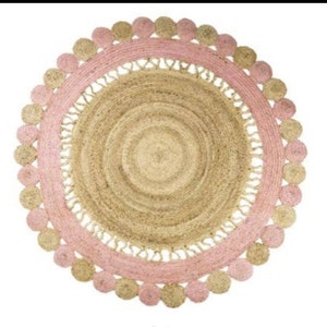 Jute Round Modern Circle Rug, Natural With Baby Pink Jute Table Decor ...