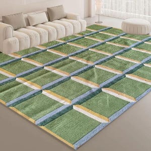 Green Scandinavian Design Rug, High-quality Hand Woven Flatweave-kilim ...