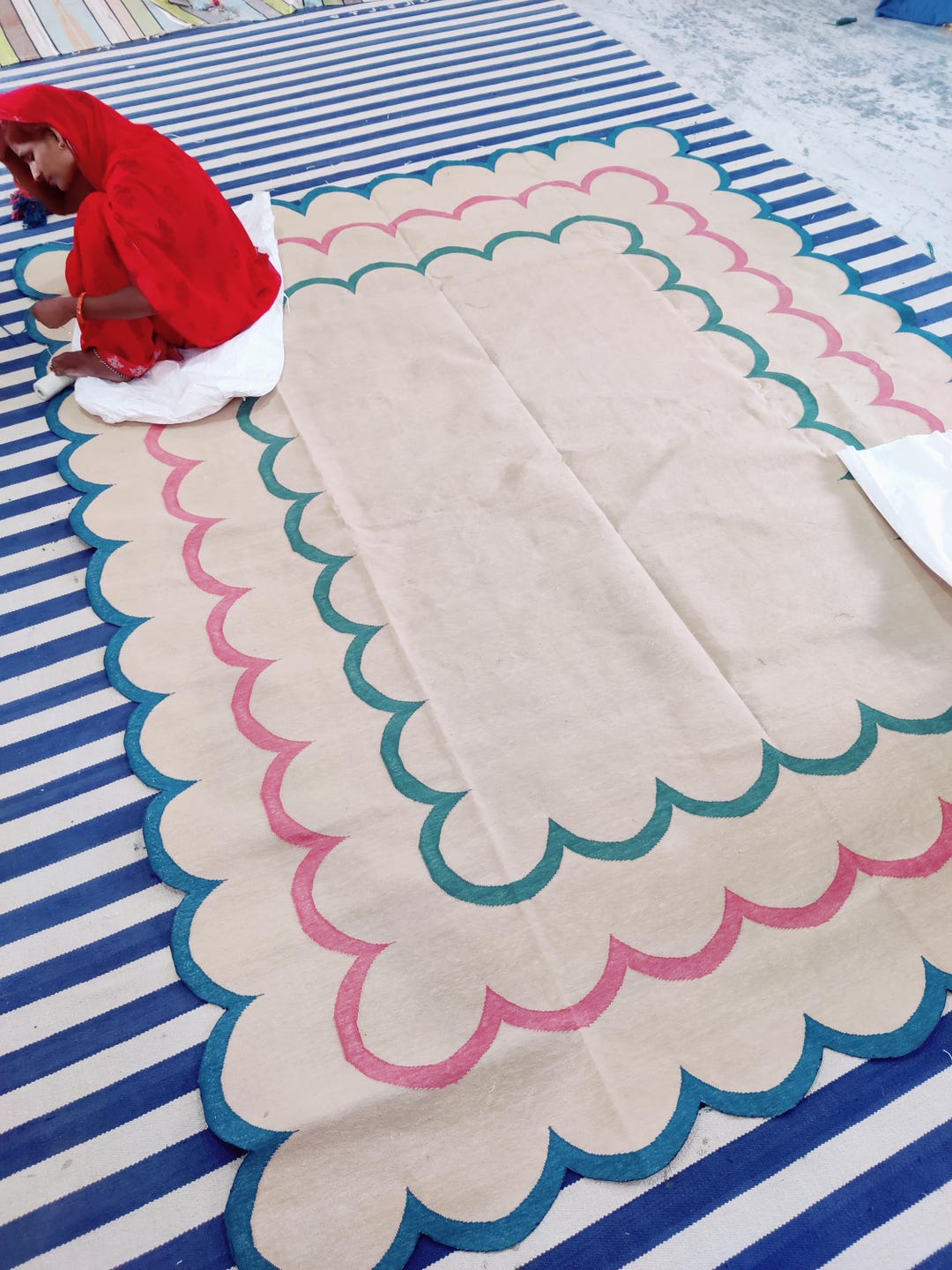 Scallop Cotton Rug, Home Decor Rug, Custom Area Rug, Boho Rug, Dining ...