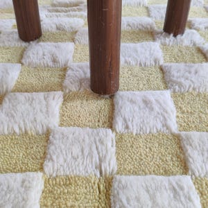 Moroccan Checkered Rug, Yellow and White Rug, Irregular Checkerboard ...