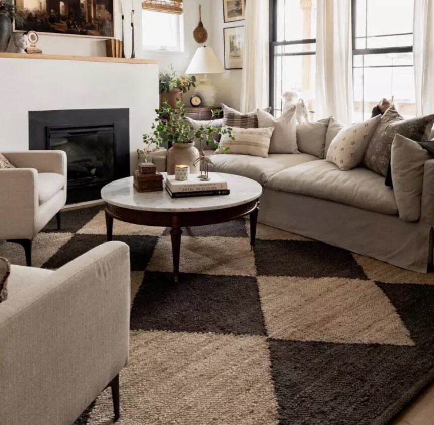 Handmade Natural and Black Checkered Pattern Rug & Carpet - Etsy