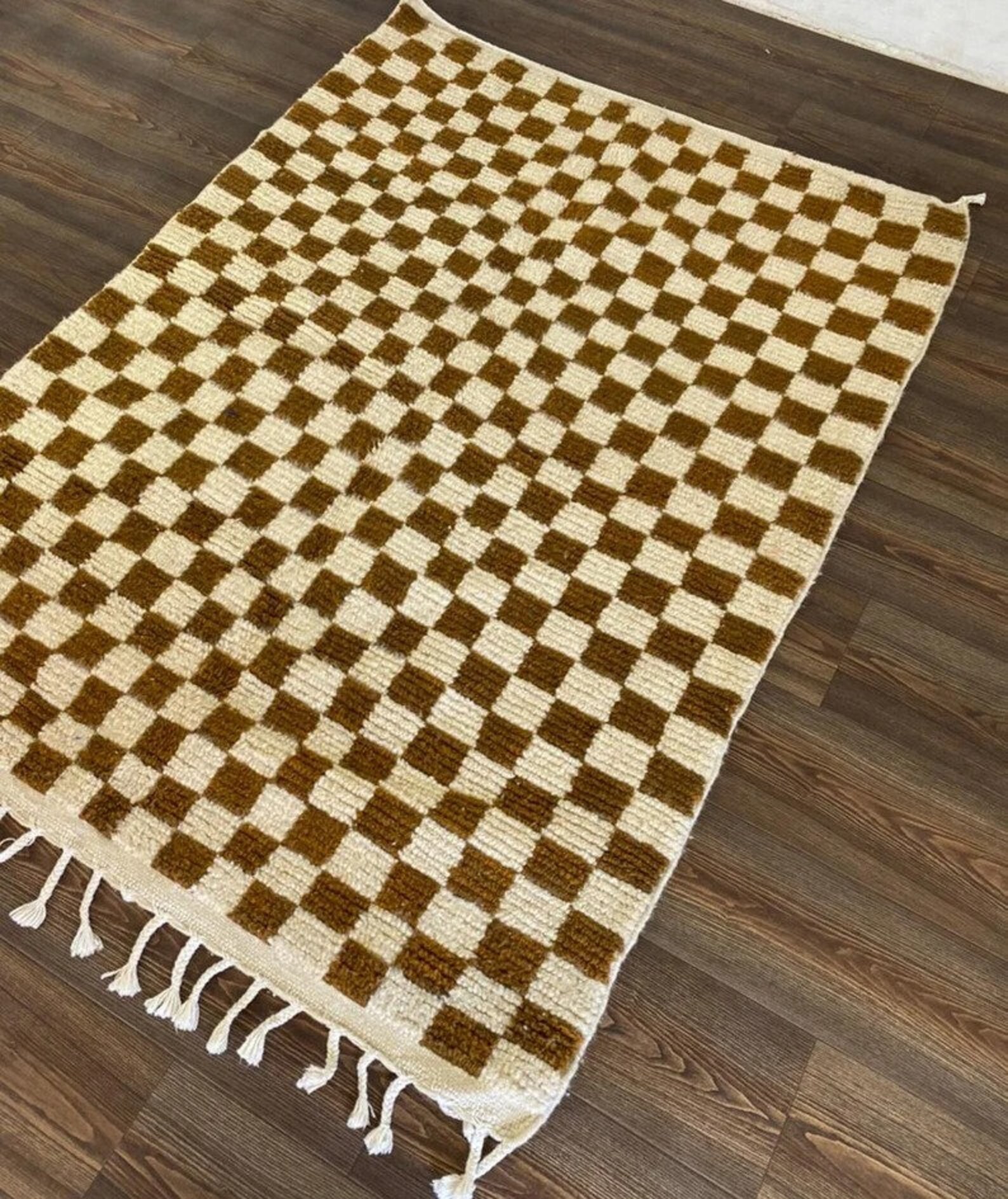 Checkered Area Large Rug Runner Moroccan Brown Rug Eco | Etsy
