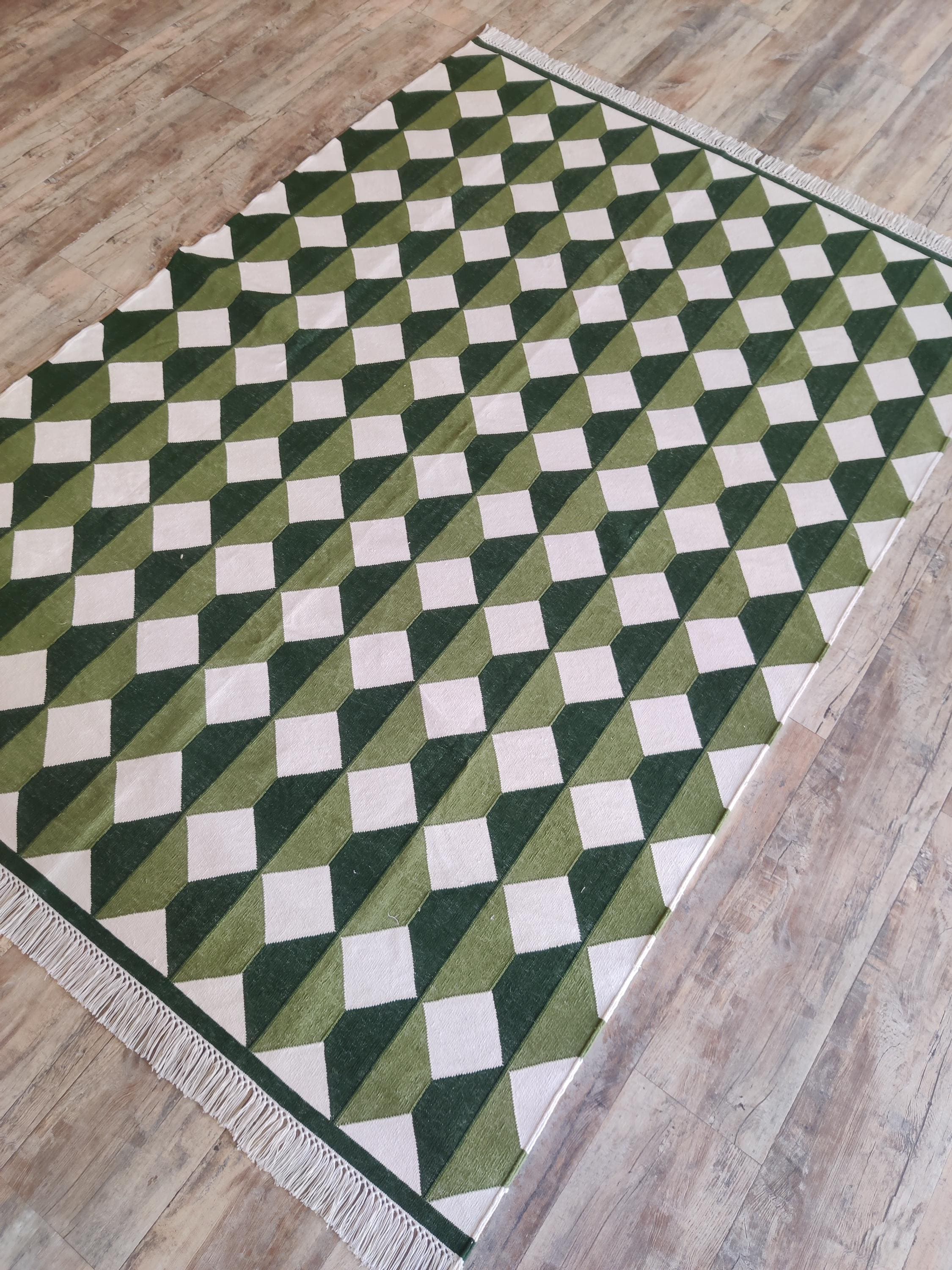 Modern Diamond Pattern Kilim Style Rug, Handwoven Cotton Flatweave Rug ...