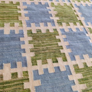 Olive Green Blue Scandinavian Design Rug, High-quality Hand Woven ...