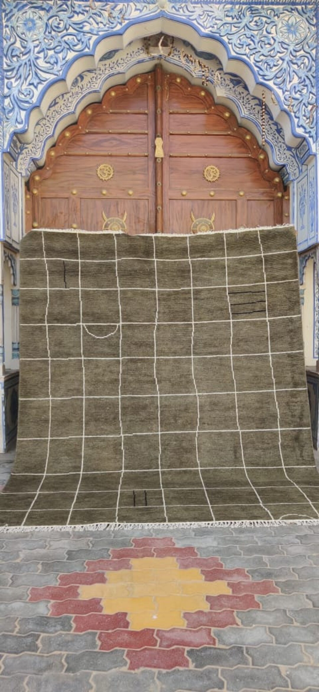 10X13 Handmade Khaki Grid Woolen Area Rug, Home Decor Checkered Rug ...