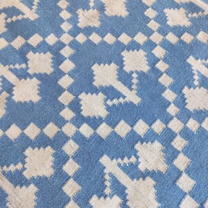 Cotton Wool Blue and White Handmade Rug, Handwoven Modern Flatweave ...