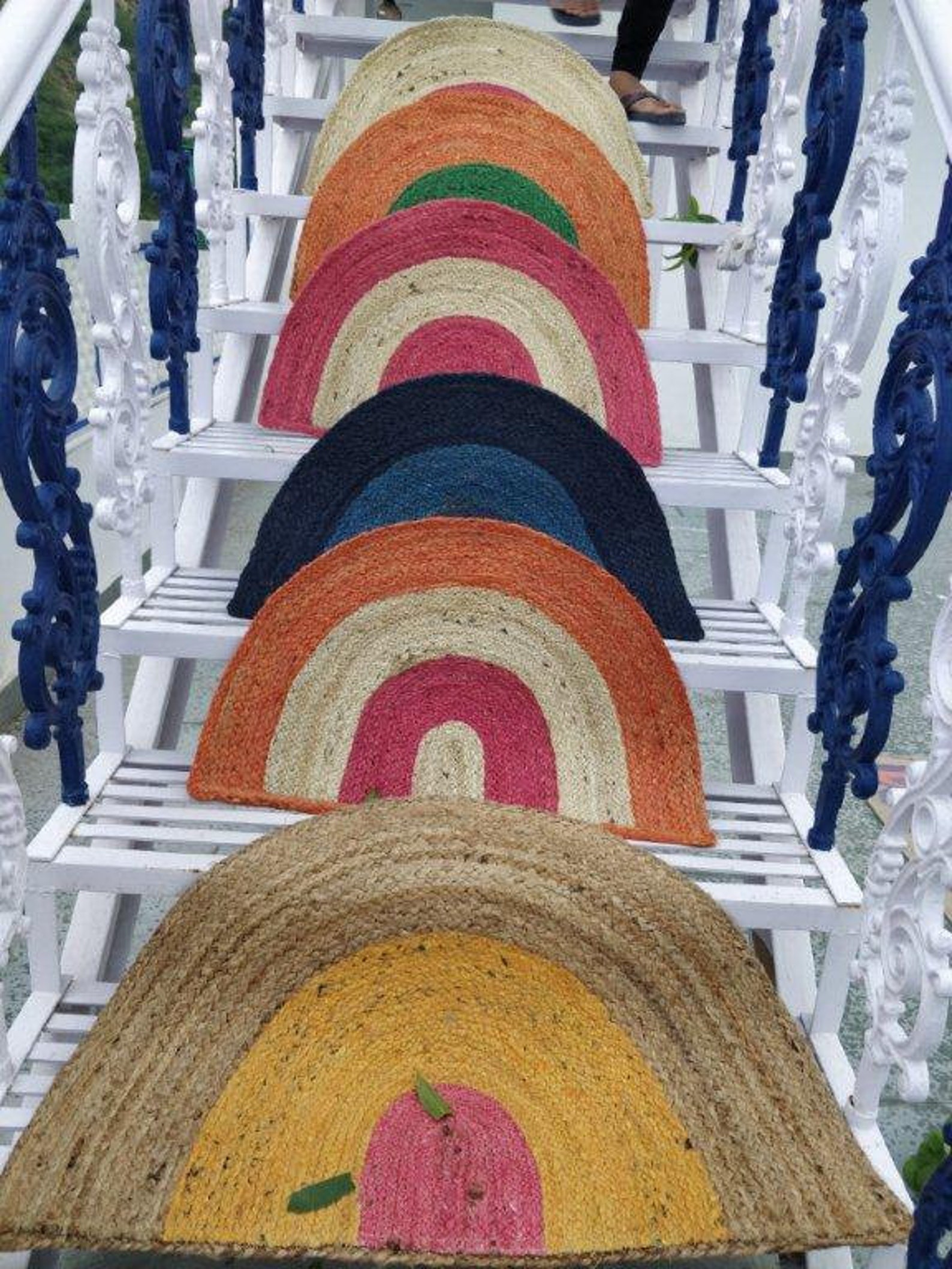 Round Outdoor Rug Braided Half Circle Colourful Doormat | Etsy