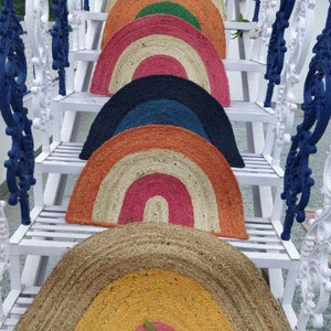 Round Outdoor Rug Braided Half Circle Colourful Doormat - Etsy