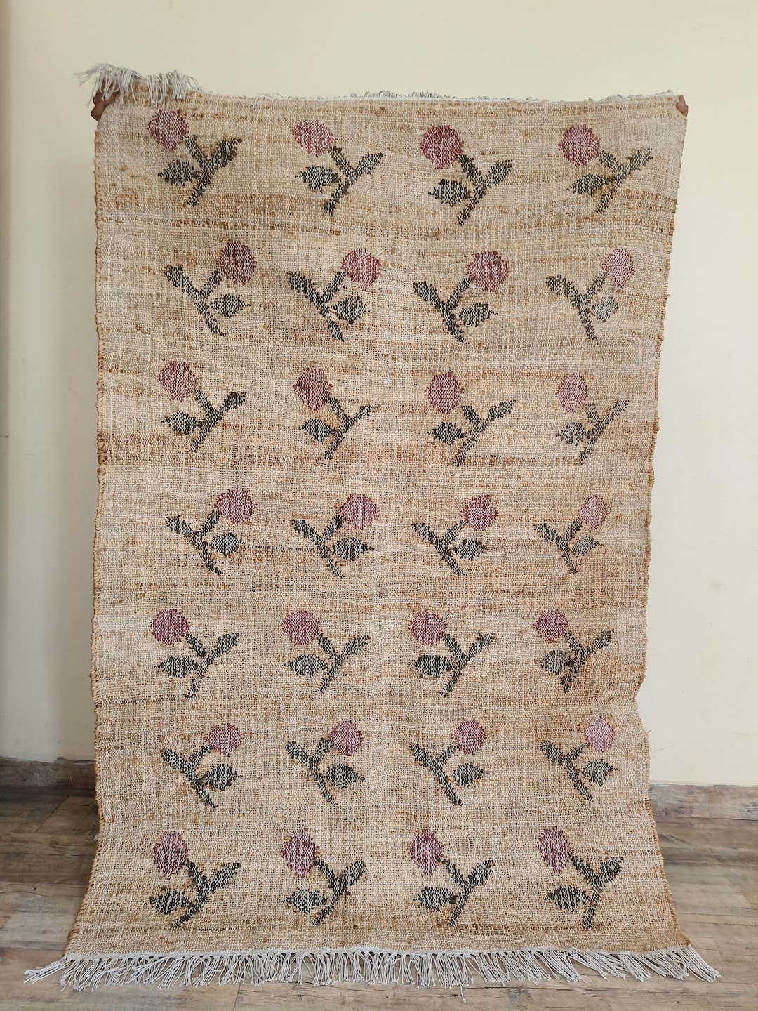 Custom Size Rug, Home Decor Jute Floral Rug, Handmade Rug, Floor and ...