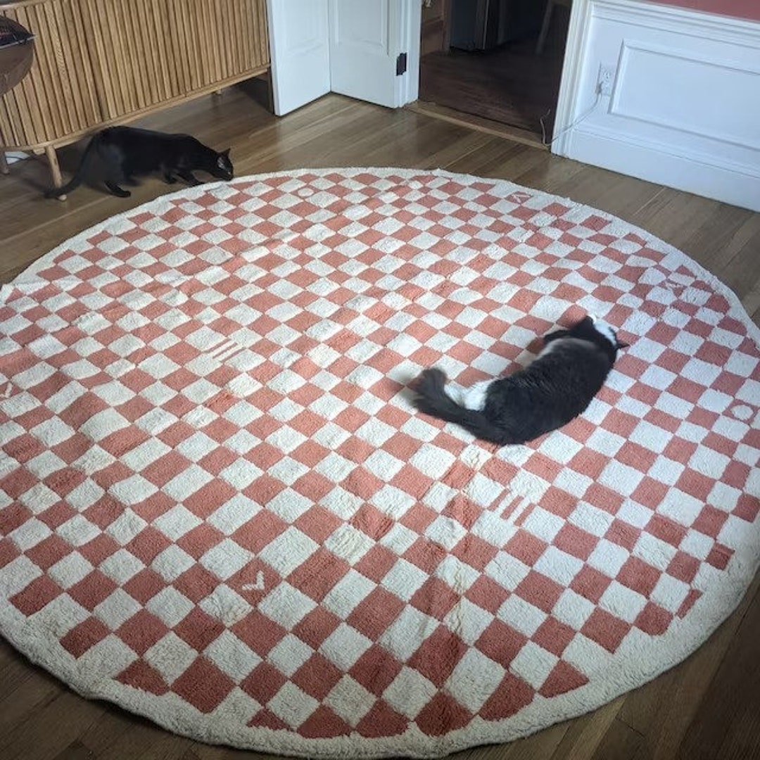 Checkerboard Round Area Rug, Dining Table Rug, Custom Size Rug ...