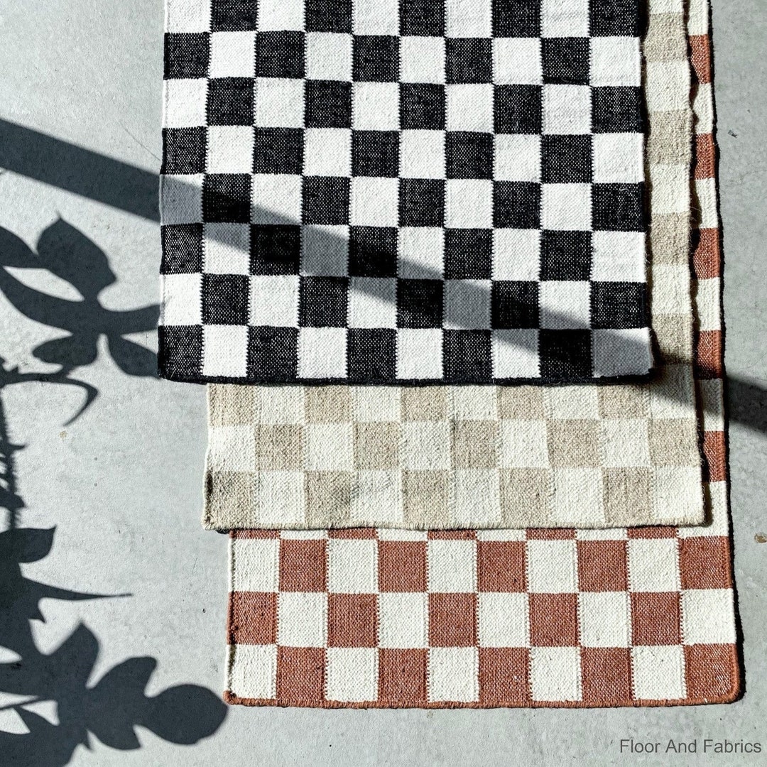 Checkerboard Rug Woolen Checkered Rug for Living Room Home - Etsy