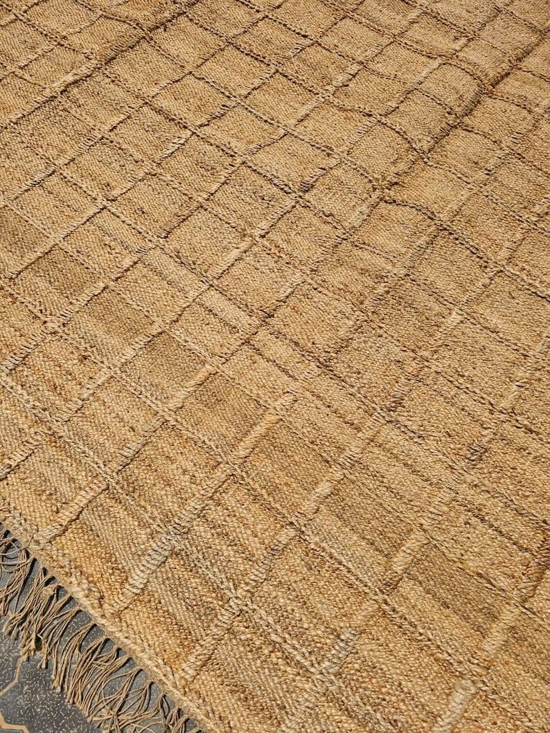 Handwoven Hemp Jute Rug: Geometric Check Dhurrie - Etsy
