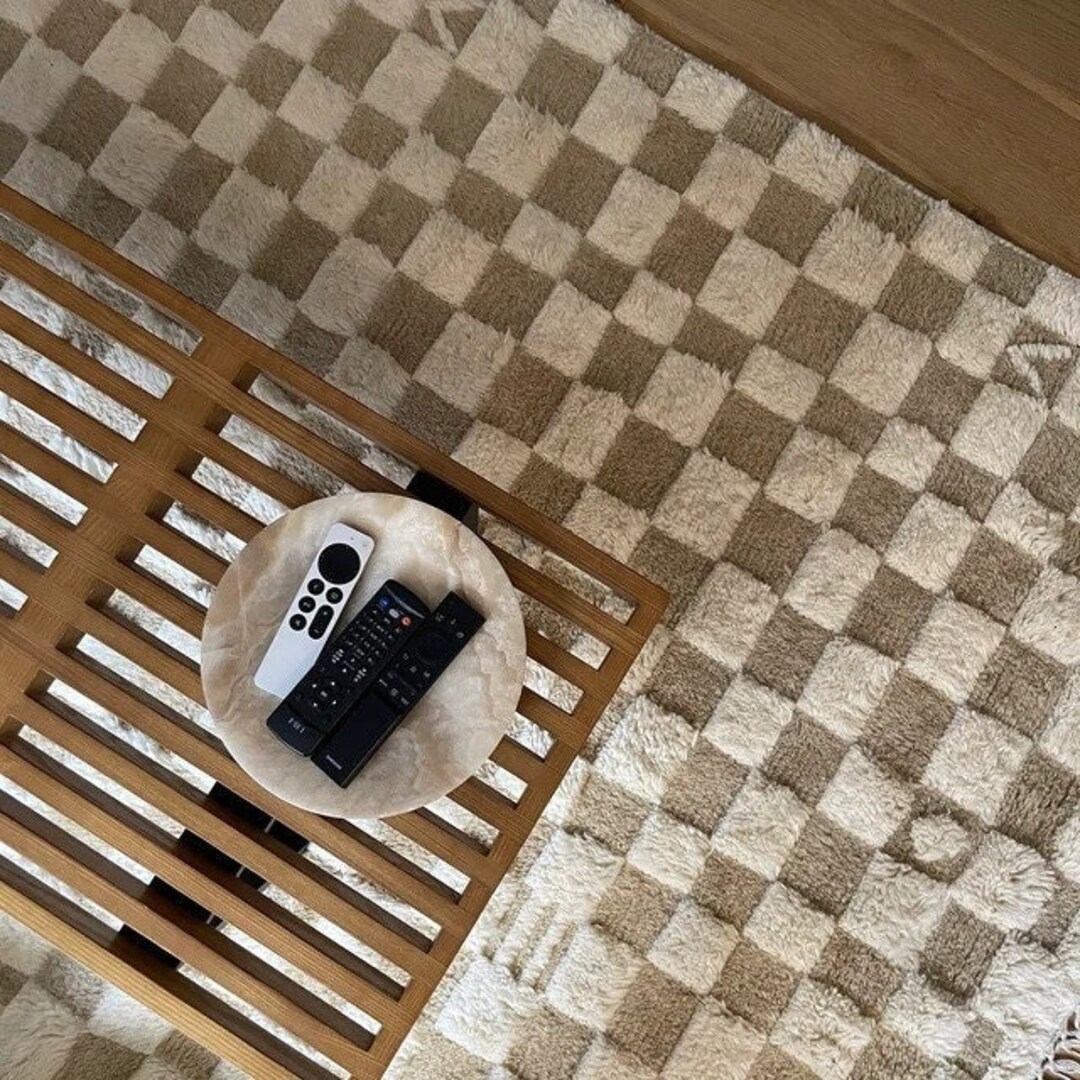 Handmade Checkerboard Area Rug: Checker Wool Moroccan Carpet for ...
