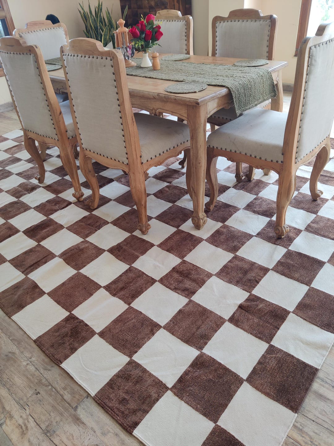 Checkerboard Rug, Checker Rug, Cotton & Chenille Flat Weave Rug, Area ...