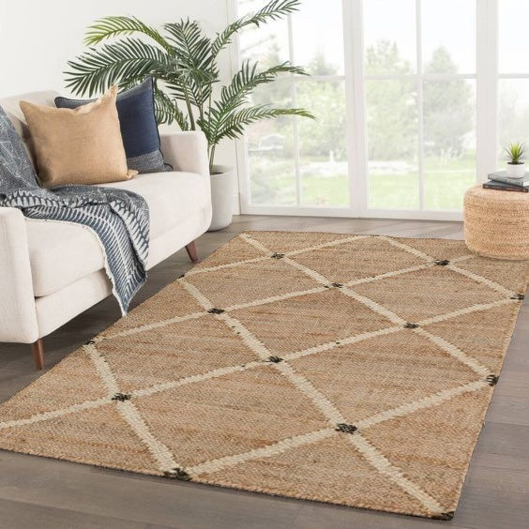8x10 Kali Natural Jute Rug, Home Decor Custom Rug, Jute Diamond Design ...