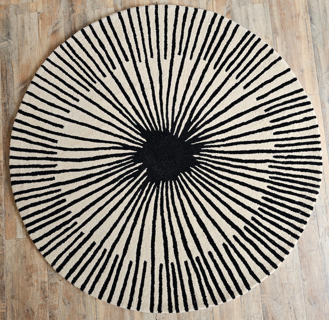 5x5 Hand Tufted Round Modern Designer Wool Carpet Area Rug, Handwoven ...