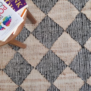 Natural Jute Area Rug, Black Diamond Jute Rug, Checkerboard Rug, Cotton ...