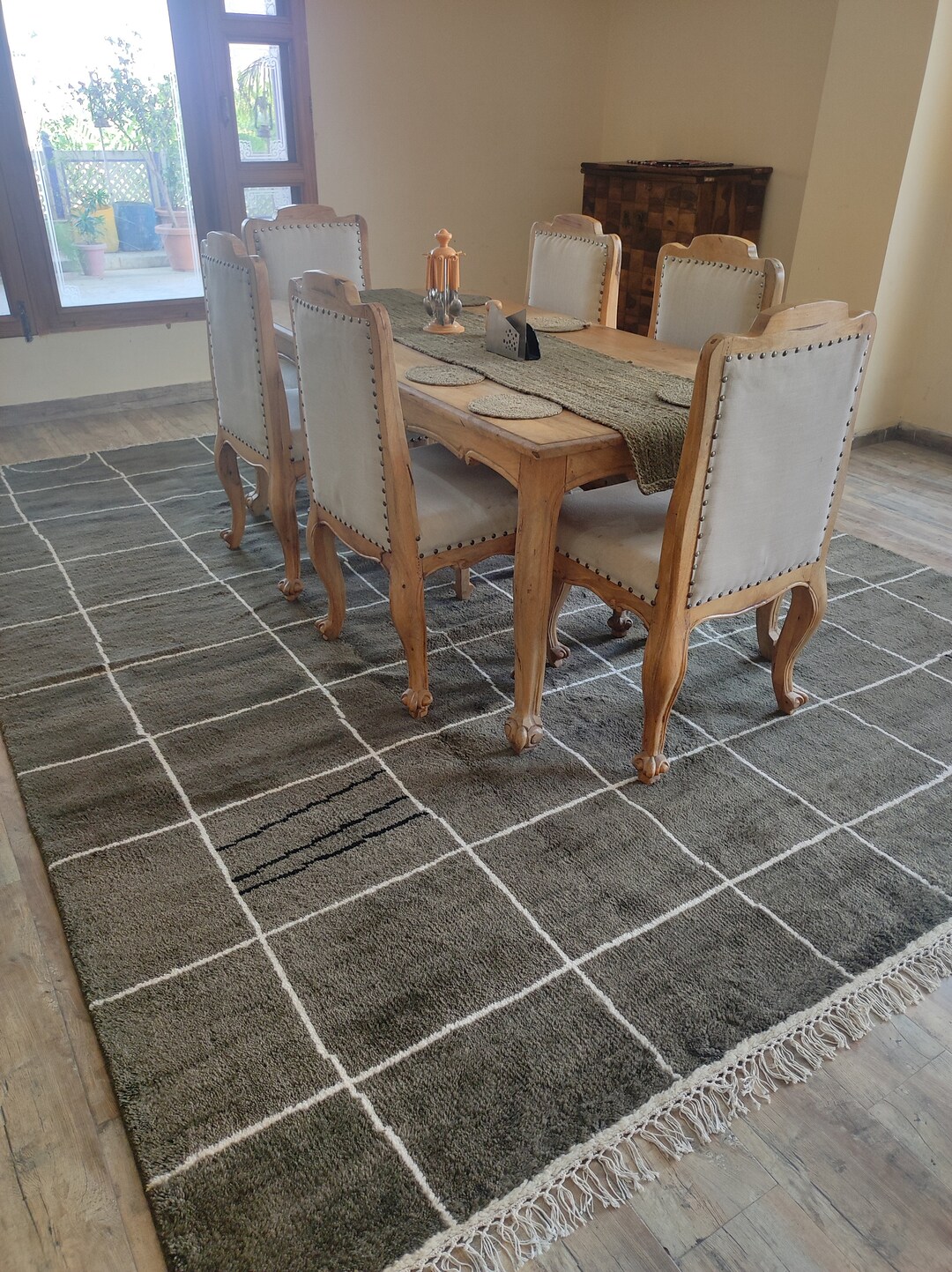 Amazing Checkered Rug Green Berber Grid Green Rug Handmade - Etsy